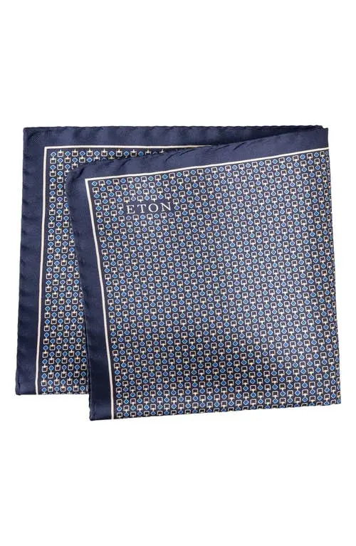 Eton Geometric Print Silk Pocket Square - Navy