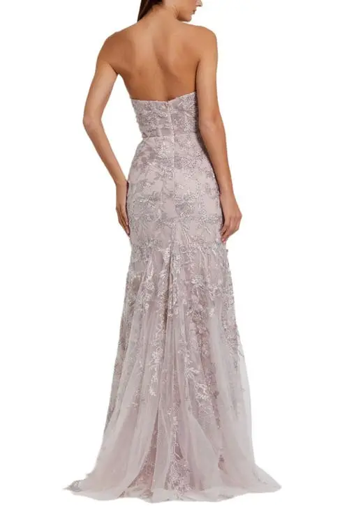 Mac Duggal Beaded Applique Mermaid Gown With Floral Detail