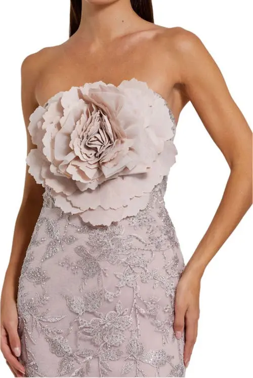 Mac Duggal Beaded Applique Mermaid Gown With Floral Detail