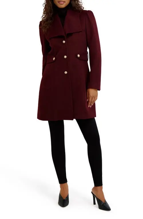 Kensie Wool-blend Long Coat - Wine