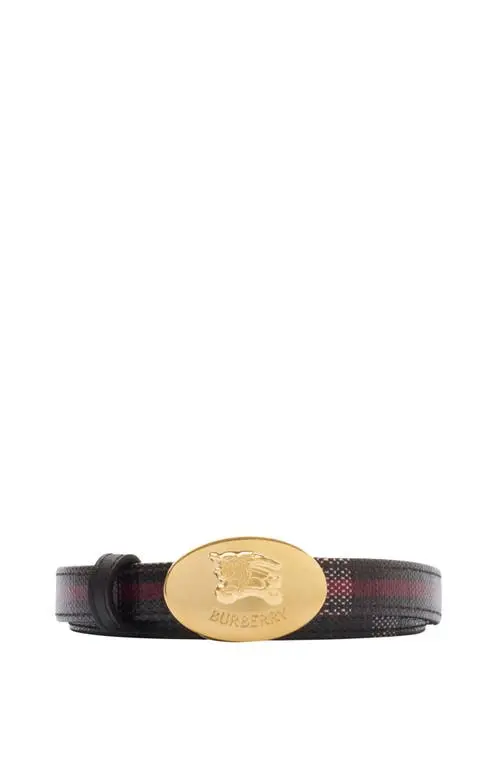 Burberry Reversible Check And Knight Stamp Belt - Mahogany Red/gold