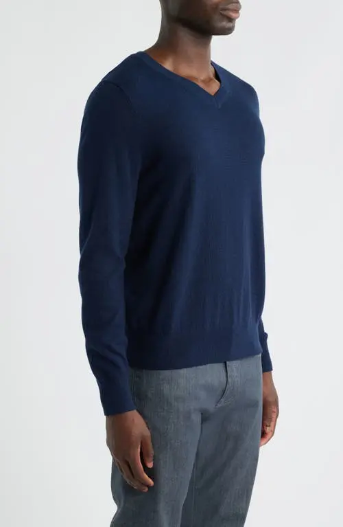 Nordstrom Cotton And Cashmere V-neck Sweater - Navy Night