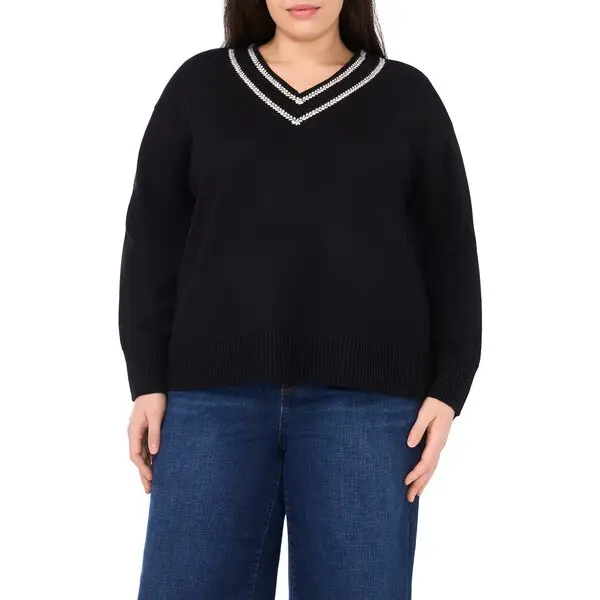 Halogen Embroidered Trim Sweater