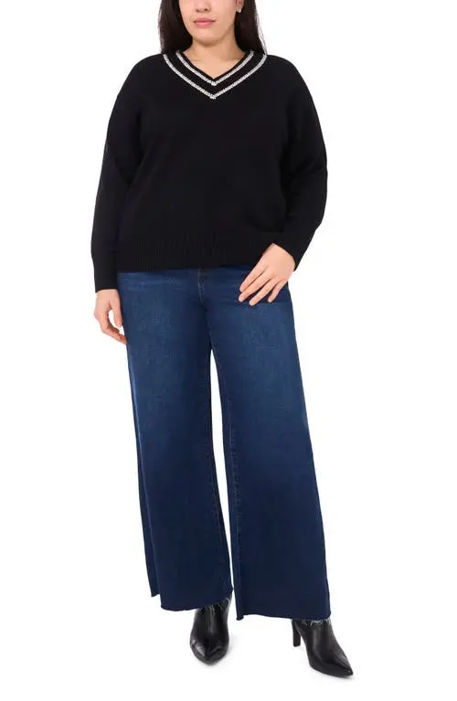 Halogen Embroidered Trim Sweater