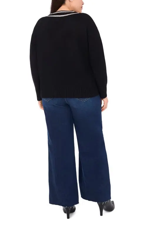 Halogen Embroidered Trim Sweater