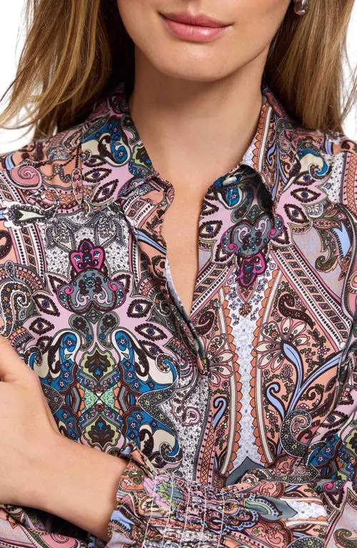 Foxcroft Paisley Print Button-up Shirt With Smocked Cuffs