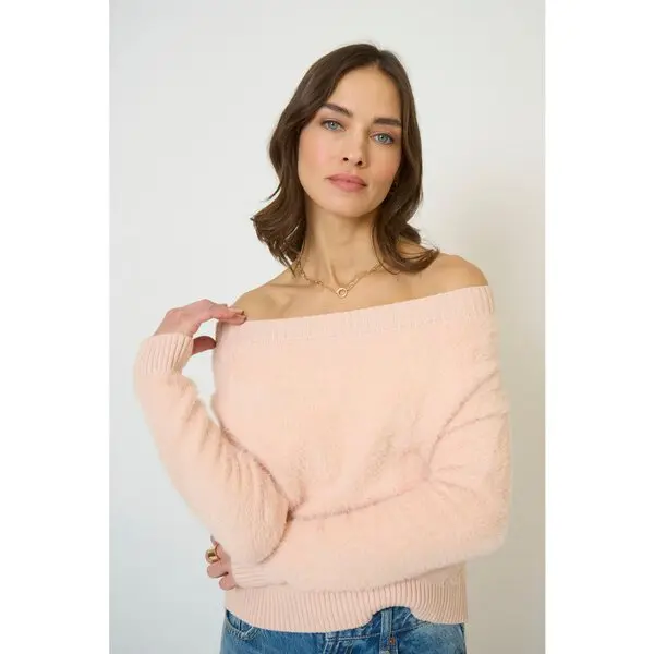 Central Park West Roman Eyelash Off-shoulder Sweater - Blush