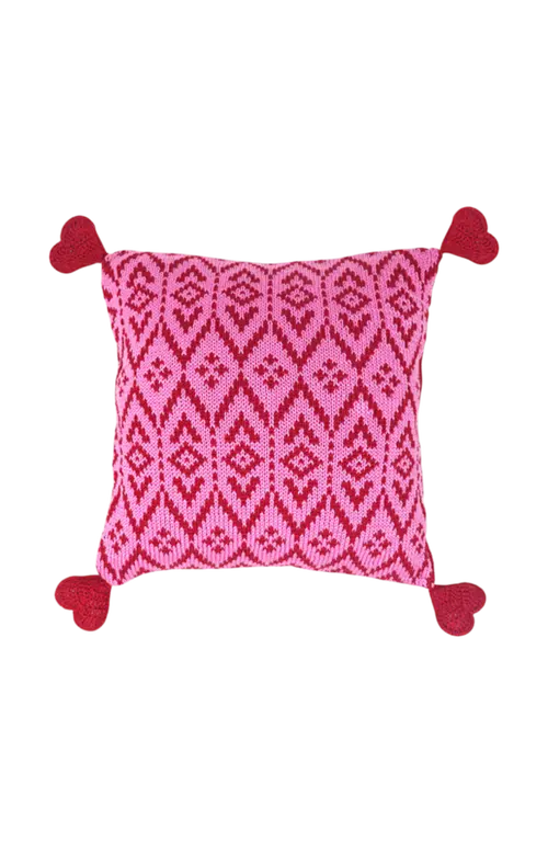 MELANGE COLLECTION 10" Heart Tassel Pillow - Pink