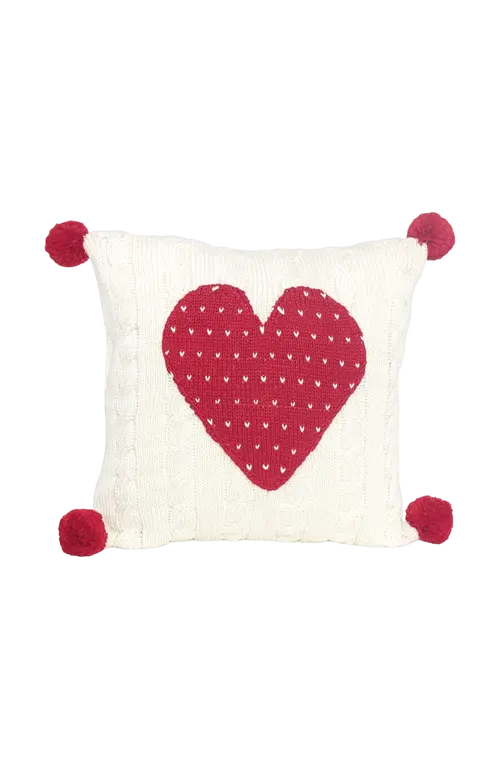 MELANGE COLLECTION 10" Cable-knit Heart Pillow - Red