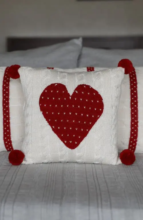 MELANGE COLLECTION 10" Cable-knit Heart Pillow