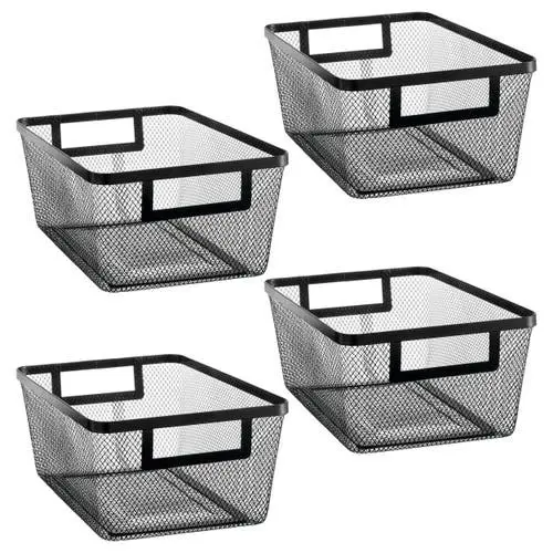 MDESIGN Metal Mesh Pantry Basket With Handlesset Of 4matte - Black