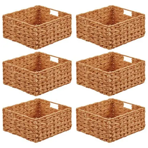 MDESIGN Woven Farmhouse Kitchen Pantry Food Storage Basket Boxcontainer Organization For Cabinets, Cupboards, Shelves - Camel