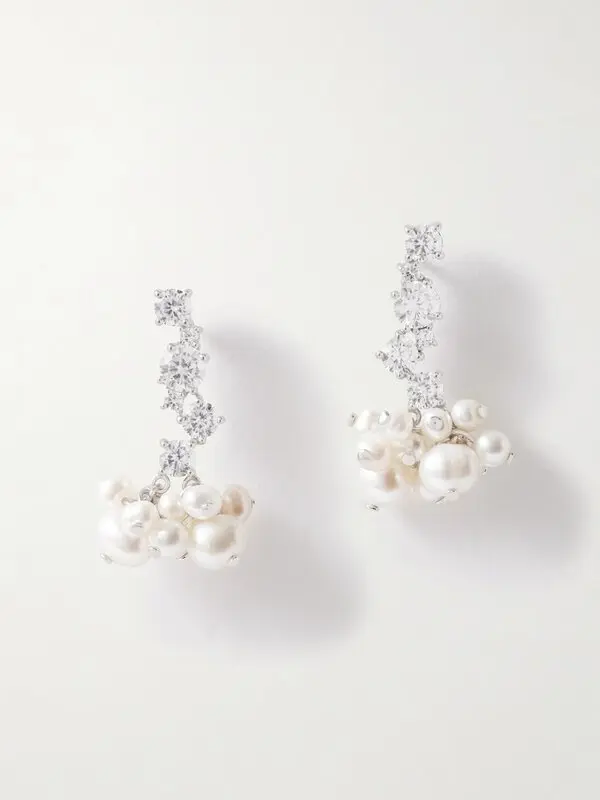 Completedworks Rhodium-plated Silver Pearl And Crystal Earrings - White