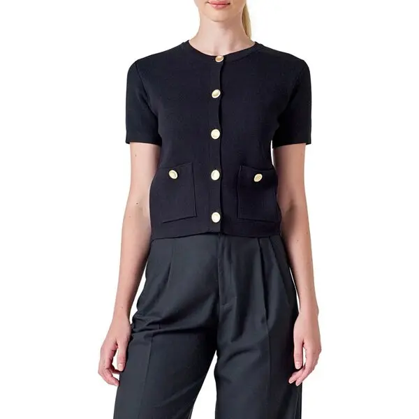 Endless Rose Short Sleeve Fine Knit Cardigan - Black