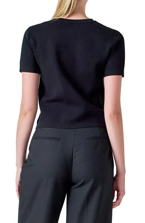 Endless Rose Short Sleeve Fine Knit Cardigan - Black