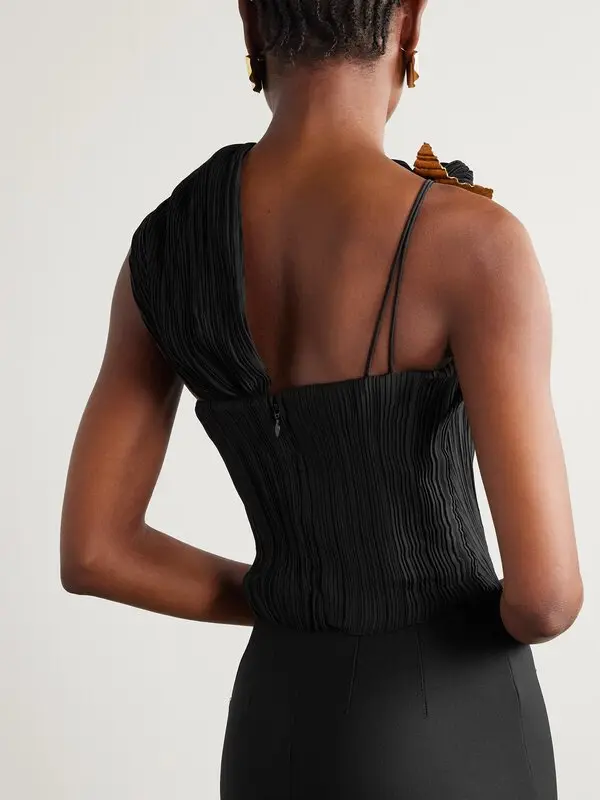 Cult Gaia Moira Asymmetric Plissé-chiffon Top