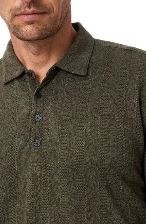 John Varvatos Jalen Three Color Marl Jacquard Long Sleeve Polo - Dark Olive