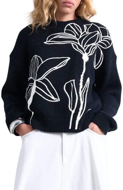 Topshop Floral Embroidered Cotton Sweater