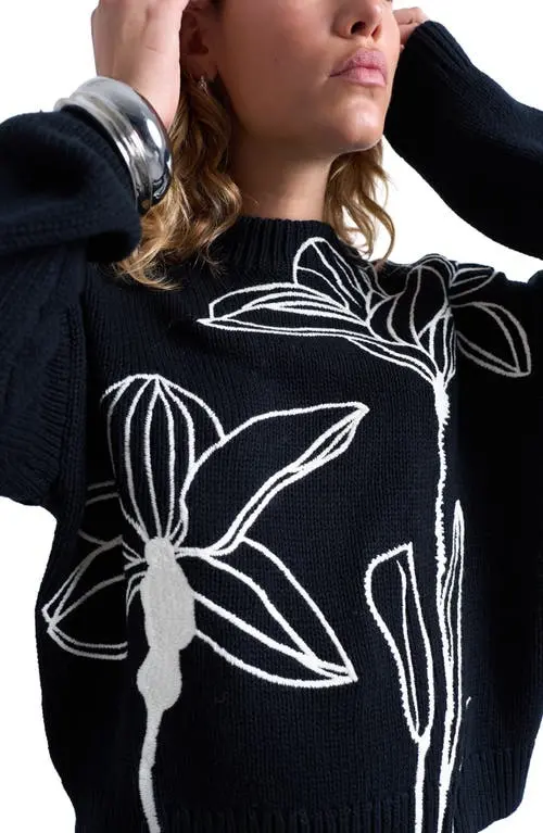 Topshop Floral Embroidered Cotton Sweater
