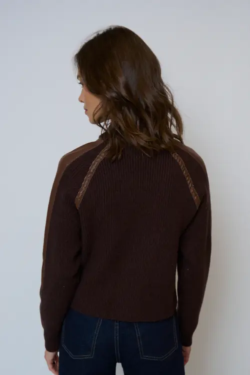 Central Park West Atlas Raglan Leather Trim Zip Up