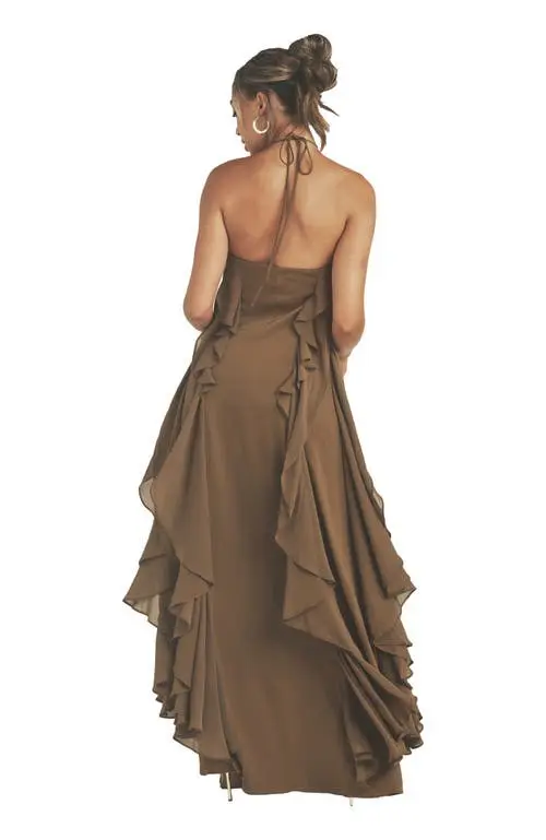 SIX STORIES Ruffle Halter Neck Maxi Dress