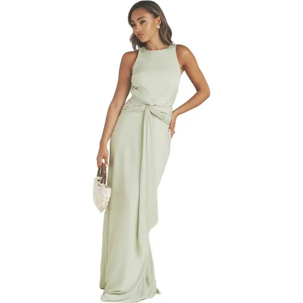 SIX STORIES Halter Neck Knot Detail Maxi Dress