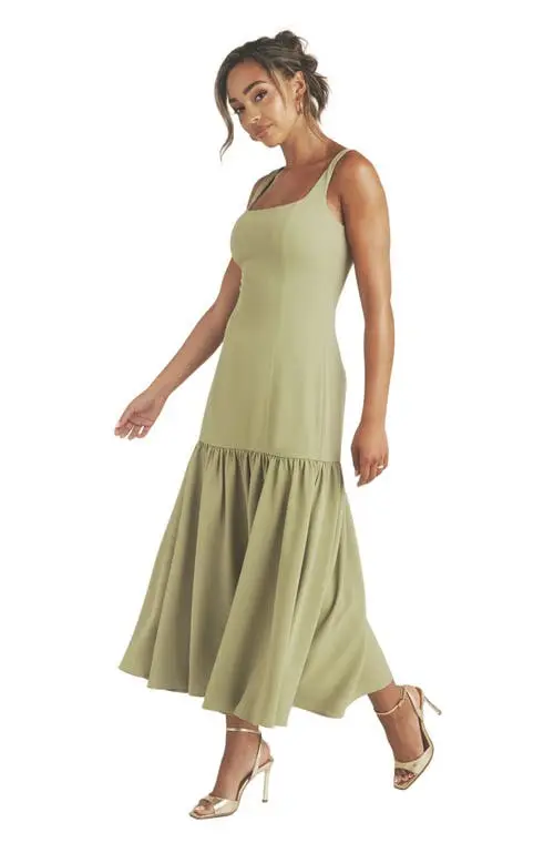 SIX STORIES Square Neck Drop Hem Midi Dress