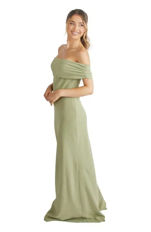 SIX STORIES Bardot Crepe Maxi Dress - Sage