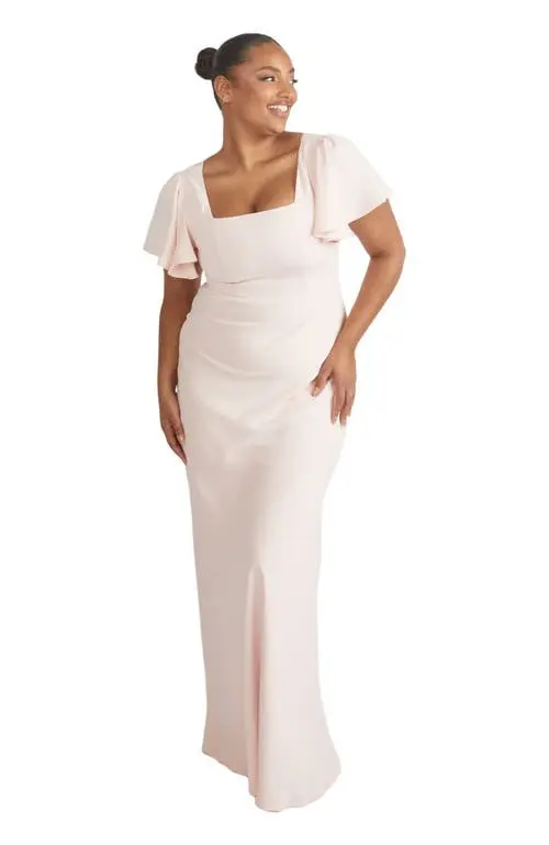 SIX STORIES Square Neck Crepe Bridesmaid Dress - Blush