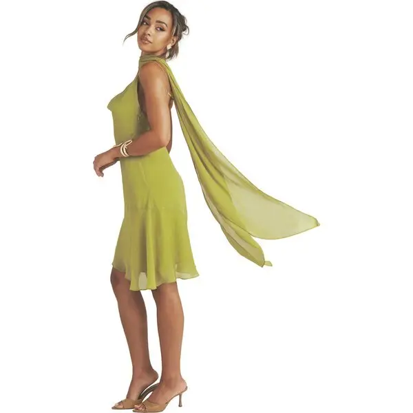 SIX STORIES Ava Cowl Neck Chiffon Mini Dress - Green