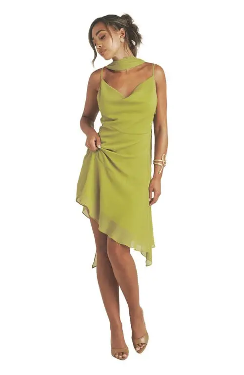 SIX STORIES Ava Cowl Neck Chiffon Mini Dress