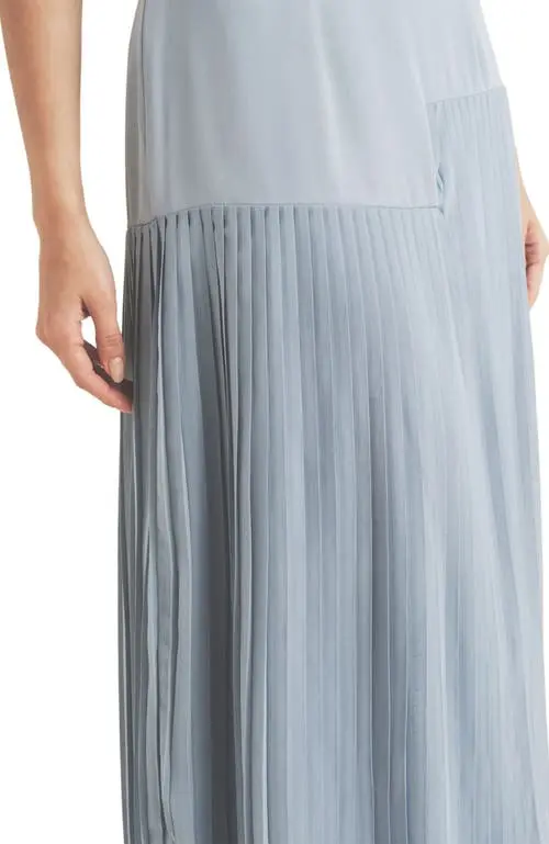 SIX STORIES Pleated Cap Sleeve Maxi Dress
