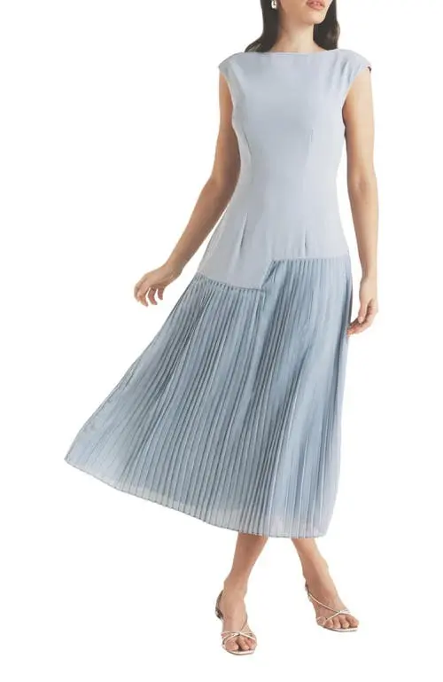 SIX STORIES Pleated Cap Sleeve Maxi Dress