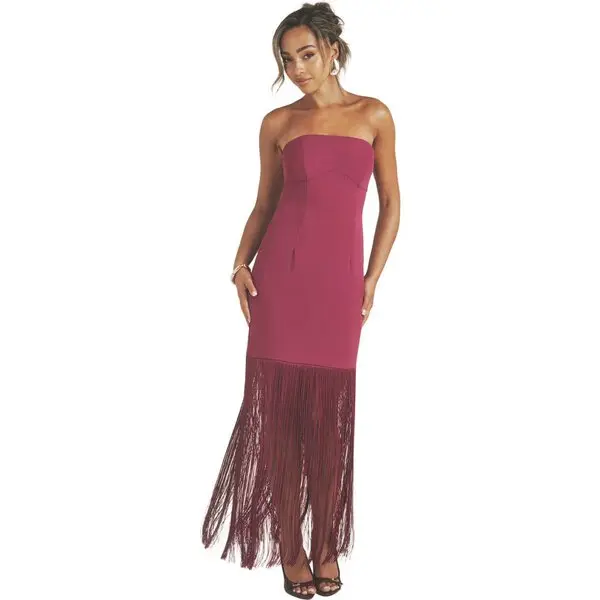 SIX STORIES Fringe Bandeau Maxi Dress
