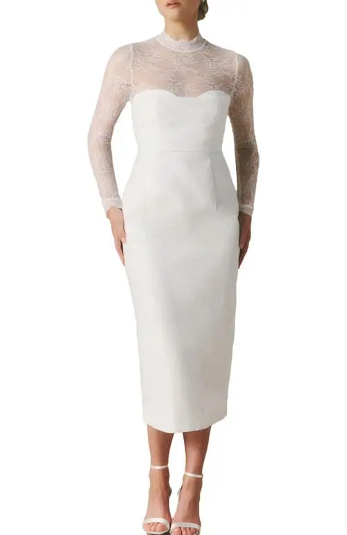 SIX STORIES Lace Sleeve Cup Detail Midi Dress