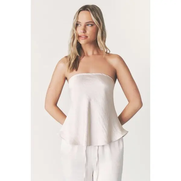 SIX STORIES Bandeau Satin Flippy Top