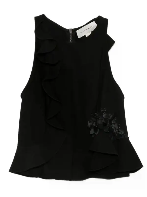 GEMY MAALOUF Ruffled Floral-embellished Top - Black