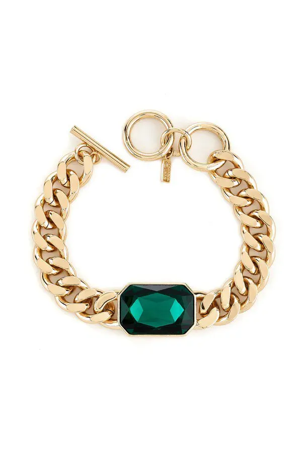 KENNETH JAY LANE Emerald Octagon Chain Bracelet - Gold