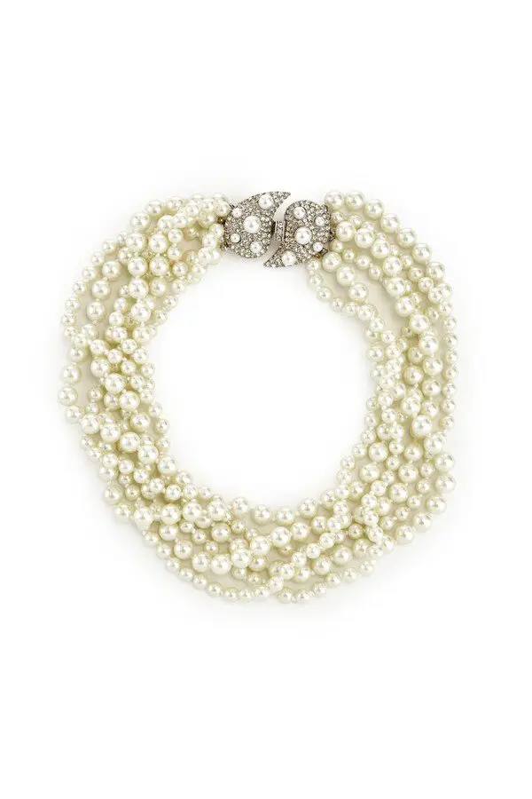 KENNETH JAY LANE Vintage Pearl Paisley Clasp Necklace - Lime