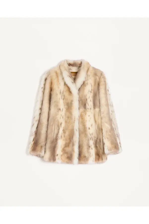 Valentino Garavani Lynx Print Shearling Coat - Neutral