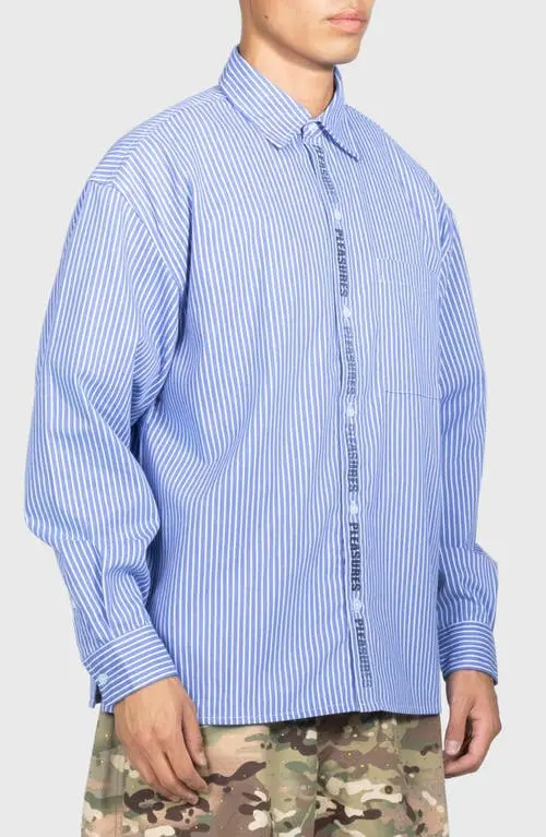 PLEASURES Impact Logo Stripe Cotton Blend Button-up Shirt