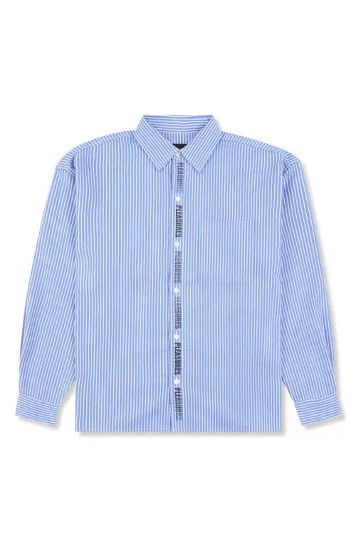 PLEASURES Impact Logo Stripe Cotton Blend Button-up Shirt