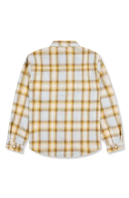 PLEASURES Dizzle Plaid Crystal Embellished Button-up Shirt
