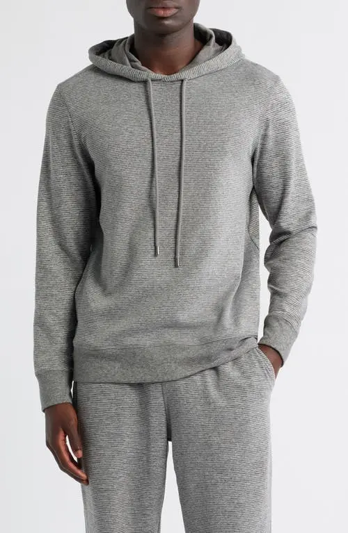 Daniel Buchler Pinstripe Pajama Hoodie - White Grey Stipe
