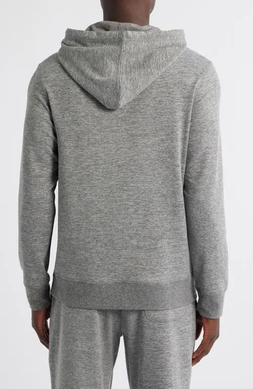 Daniel Buchler Pinstripe Pajama Hoodie - White Grey Stipe