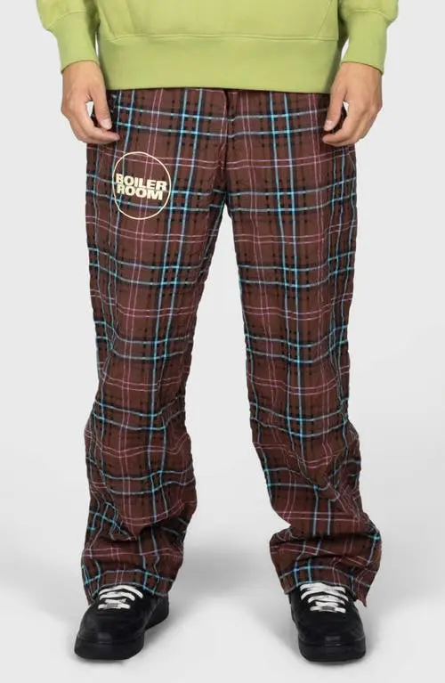 PLEASURES X Boiler Room Practice Plaid Track Pants - Brown