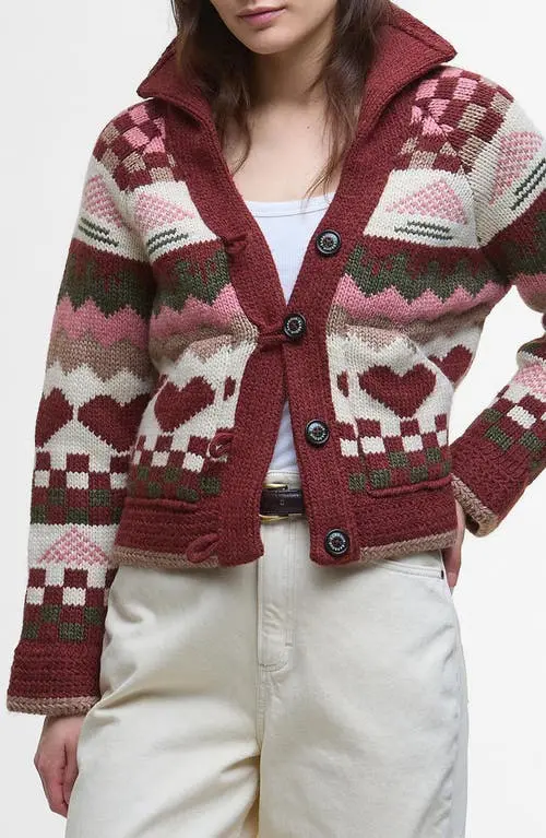 Barbour Ruby Wool-blend Shawl Collar Cardigan - Burgundy Multi