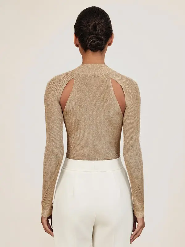 REISS Amaya Metallic-knit Cut-out Top