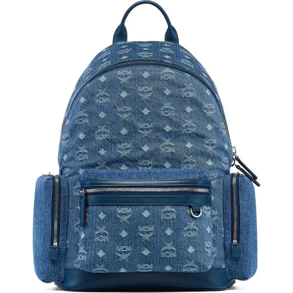 Mcm Stark Backpack In Monogram Denim Jacquard - Blue