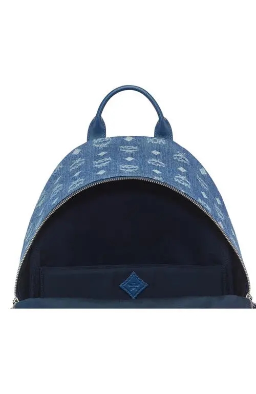 Mcm Stark Backpack In Monogram Denim Jacquard - Blue